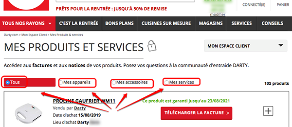 Accéder à mes factures dachat sur le site DARTY sur Téléphone mobile ...